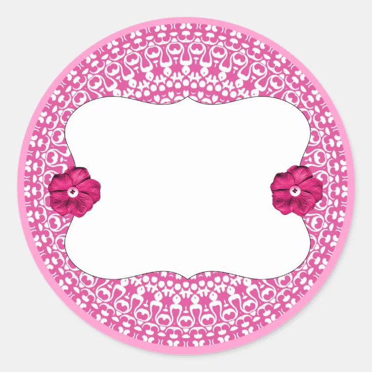 Pretty Pink Lacy Flower Blank Label Stickers | Zazzle