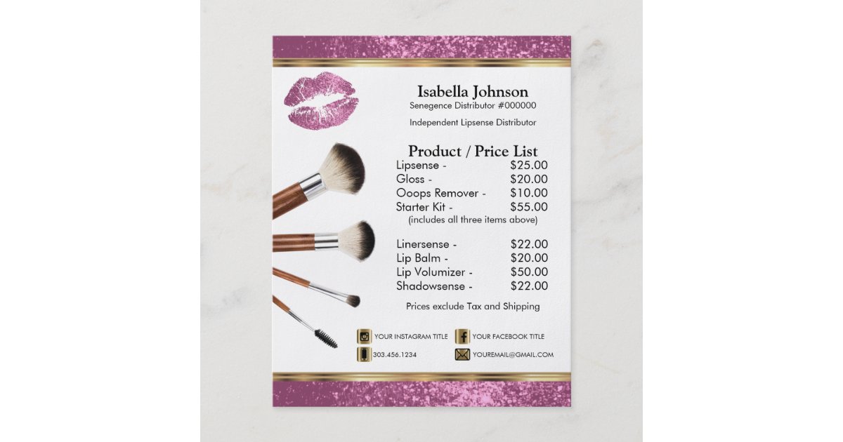 Pretty Pink Lip Glitter Product / Price List Flyer | Zazzle