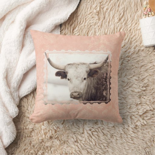Pretty Pink Longhorn Pillow | Zazzle
