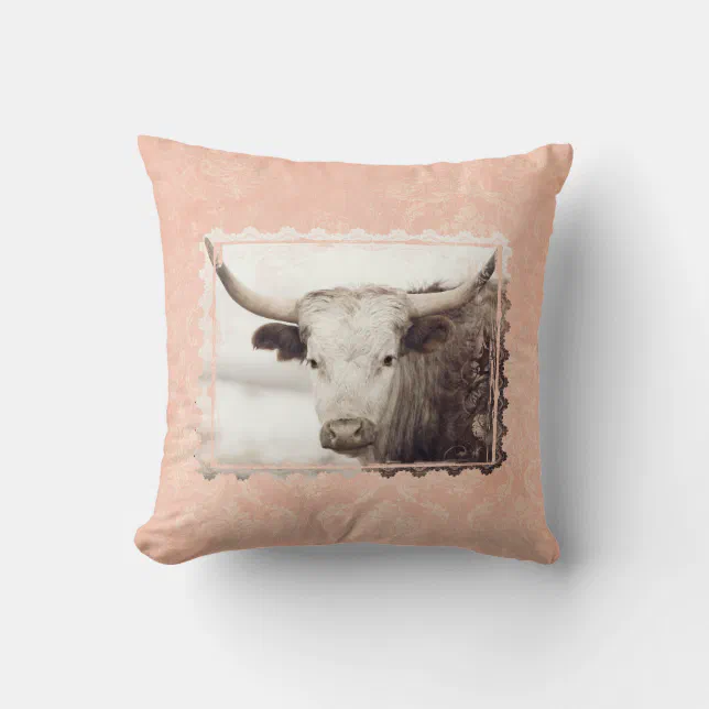 Pretty Pink Longhorn Pillow | Zazzle