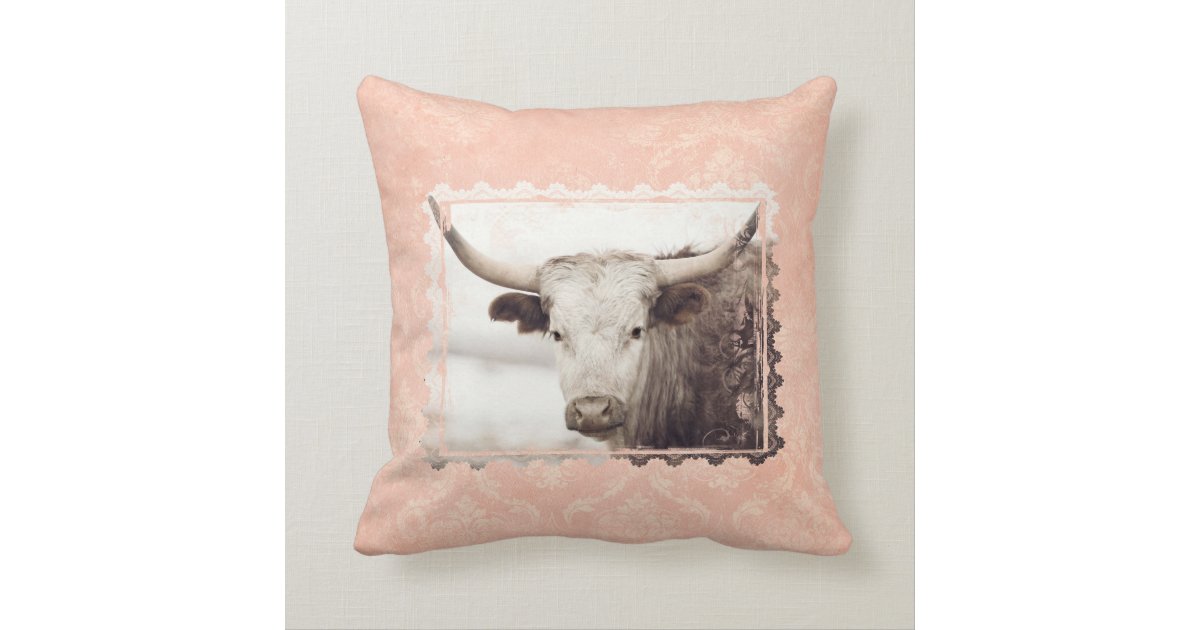 Pretty Pink Longhorn Pillow | Zazzle.com