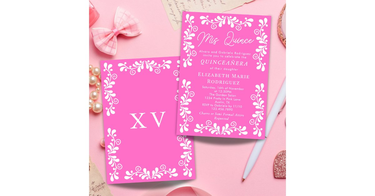 Pretty Pink Mexican Fiesta Talavera Quinceanera Invitation | Zazzle