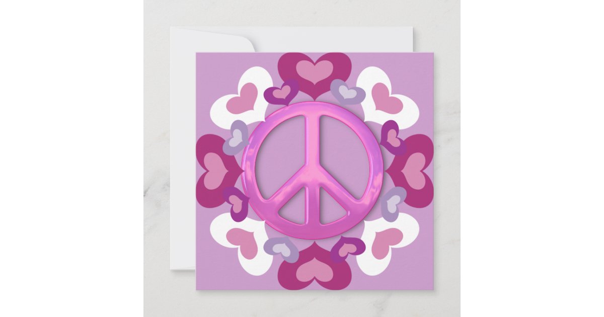 Pretty Pink Peace Sign and Hearts Invitations | Zazzle