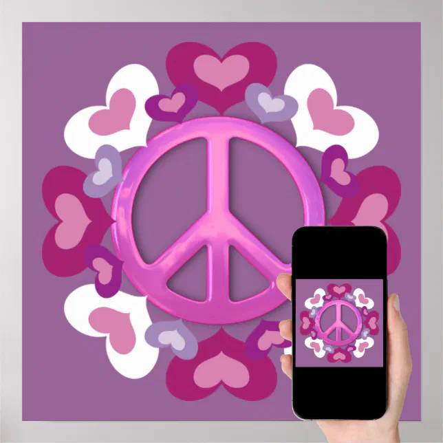 Pretty Pink Peace Sign and Hearts Print | Zazzle