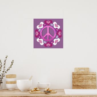 Pretty Pink Peace Sign and Hearts Print | Zazzle