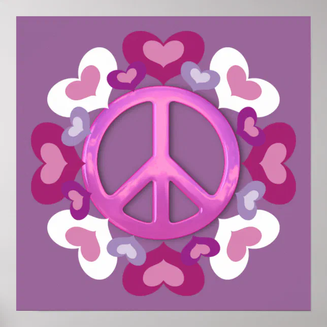 Pretty Pink Peace Sign and Hearts Print | Zazzle