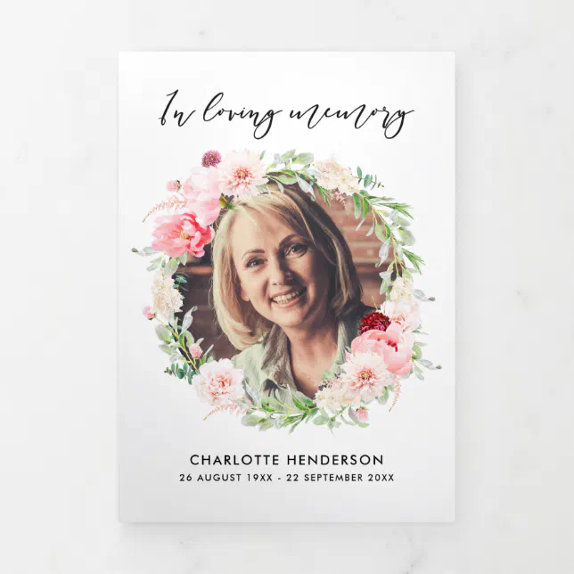 Pretty Pink Peonies 6-Page Trifold Funeral Program | Zazzle
