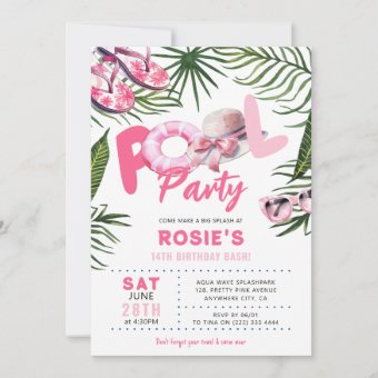 Pretty Pink Pool Party Girl Birthday Invitation | Zazzle