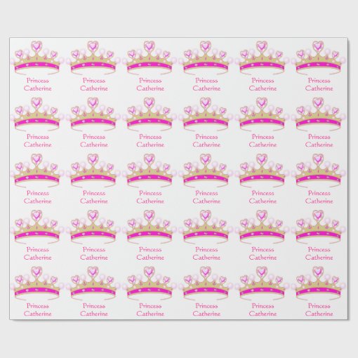 Pretty Pink Princess Crown Optional Custom Name Wrapping Paper | Zazzle