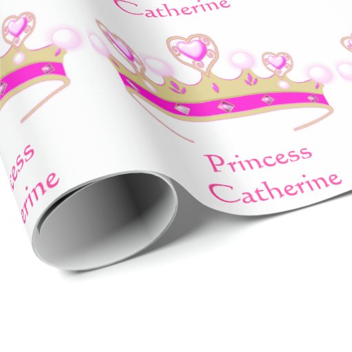 Pretty Pink Princess Crown Optional Custom Name Wrapping Paper | Zazzle