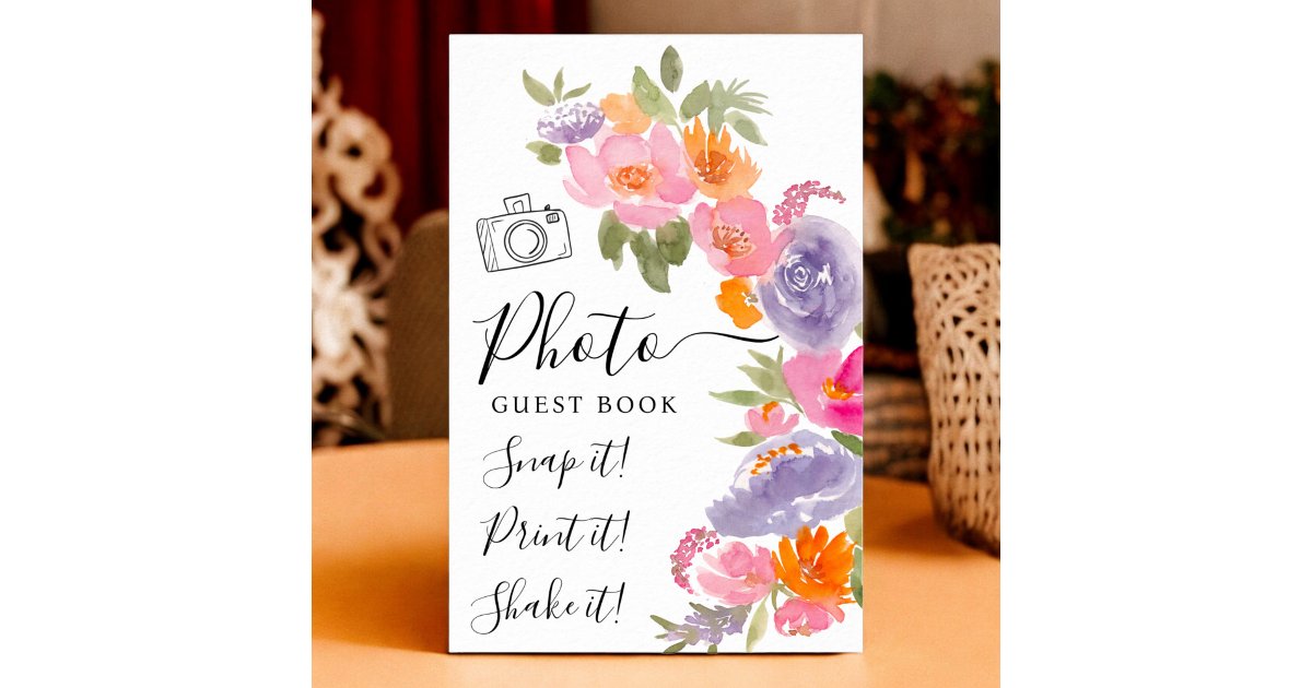 Pretty pink purple floral photo guest graduation poster | Zazzle