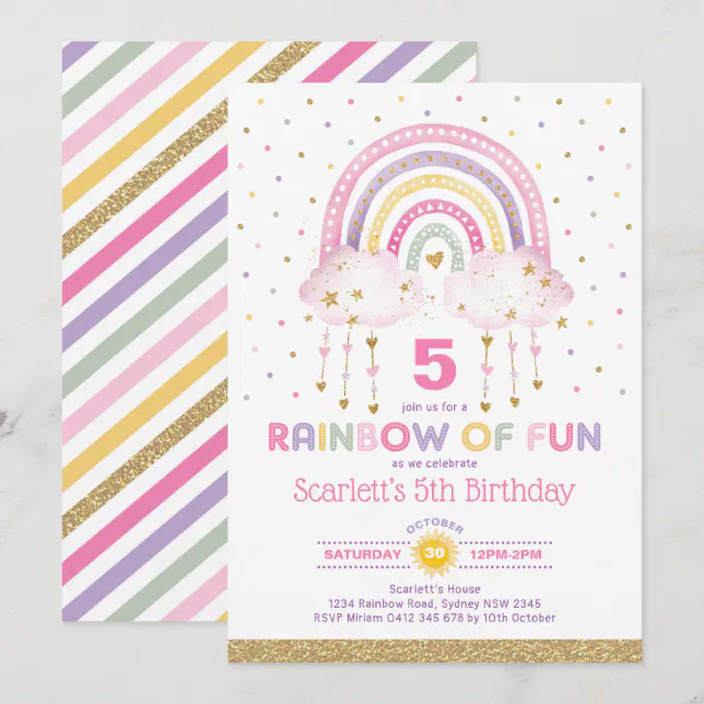 Pretty Pink Rainbow Clouds Girls Birthday Party Invitation | Zazzle