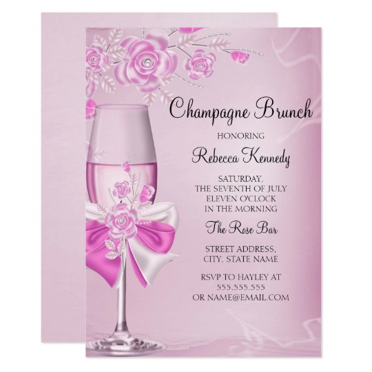 Pretty Pink Rose Champagne Brunch Invitation | Zazzle.com