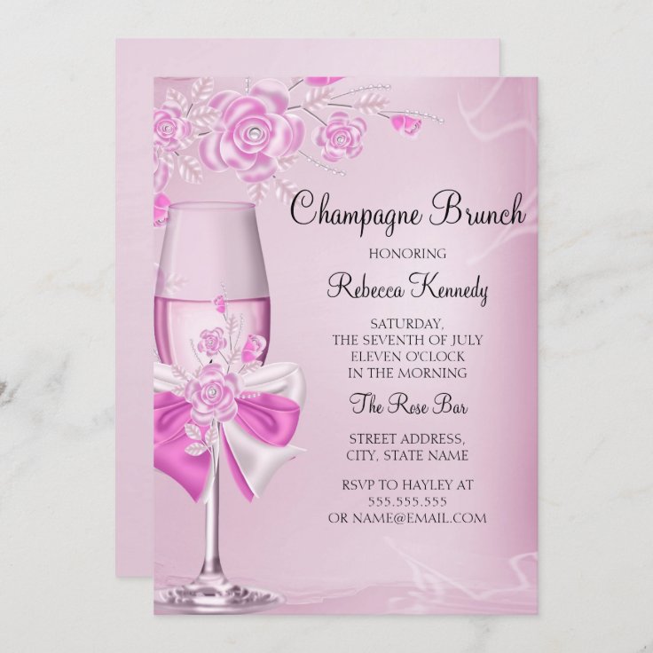 Pretty Pink Rose Champagne Brunch Invitation | Zazzle