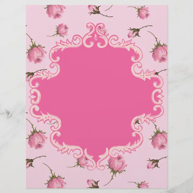 Pretty Pink Rosebuds Swirls Frame Scrapbook Paper | Zazzle