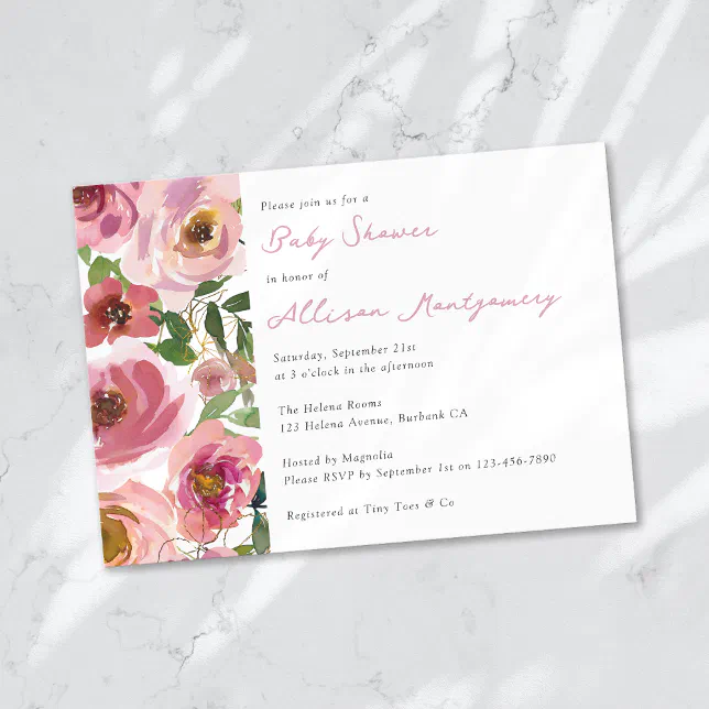 Pretty Pink Roses Baby Shower Invitation | Zazzle