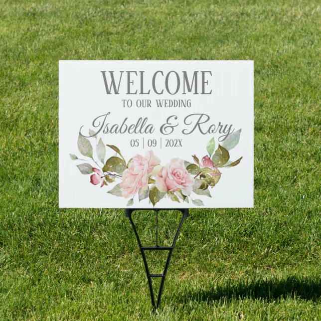 Pretty Pink Roses Bouquet Wedding Sign | Zazzle