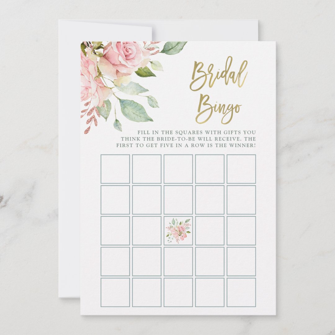 Pretty Pink Roses | Bridal Shower Bingo Game Card | Zazzle