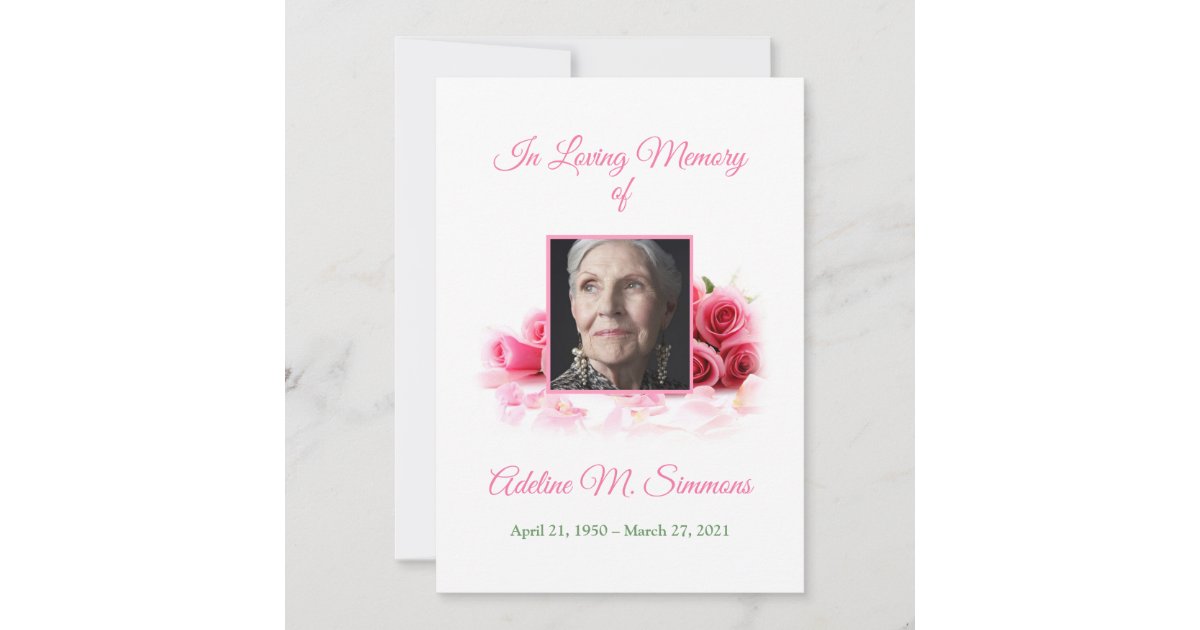 Pretty Pink Roses Funeral Memorial Card | Zazzle