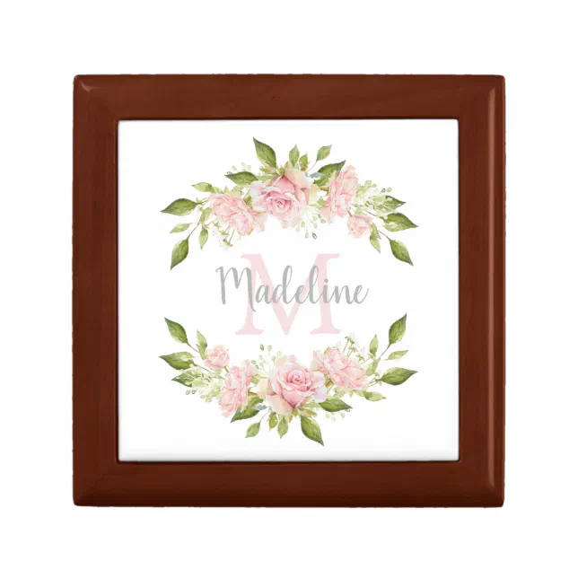 Pretty Pink Roses | Monogram and Name Gift Box | Zazzle