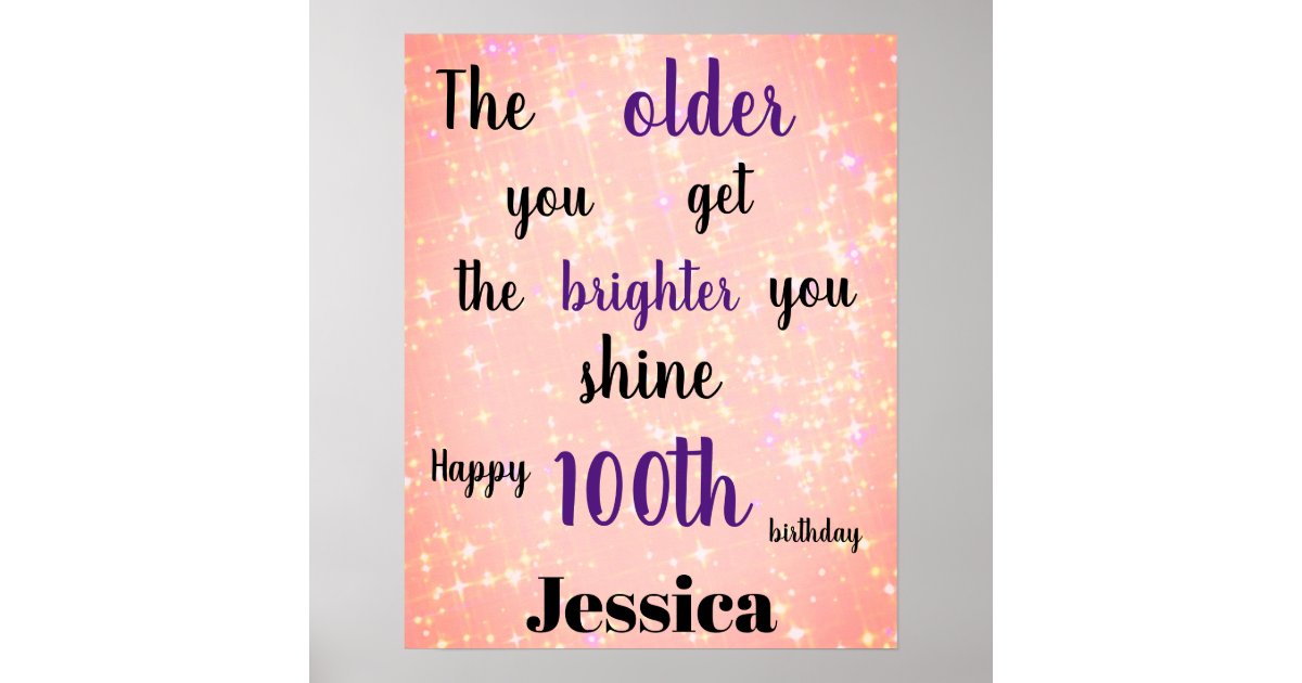Pretty Pink sparkle 100th Birthday Name Poster | Zazzle