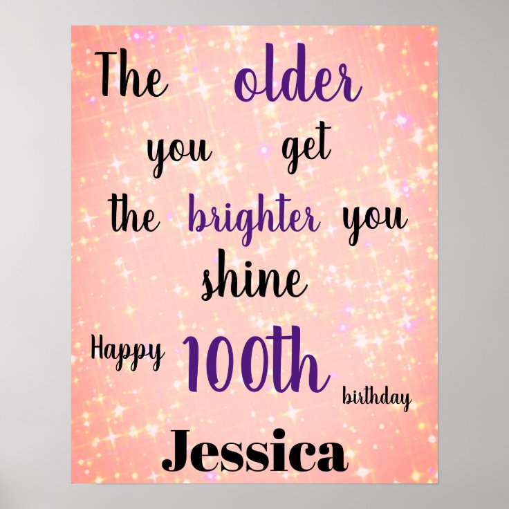 Pretty Pink sparkle 100th Birthday Name Poster | Zazzle