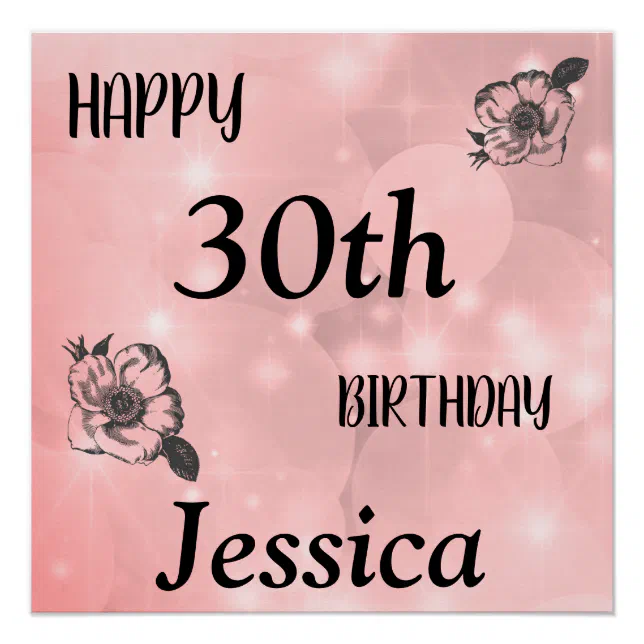 Pretty Pink sparkle Happy 30th Birthday Poster | Zazzle