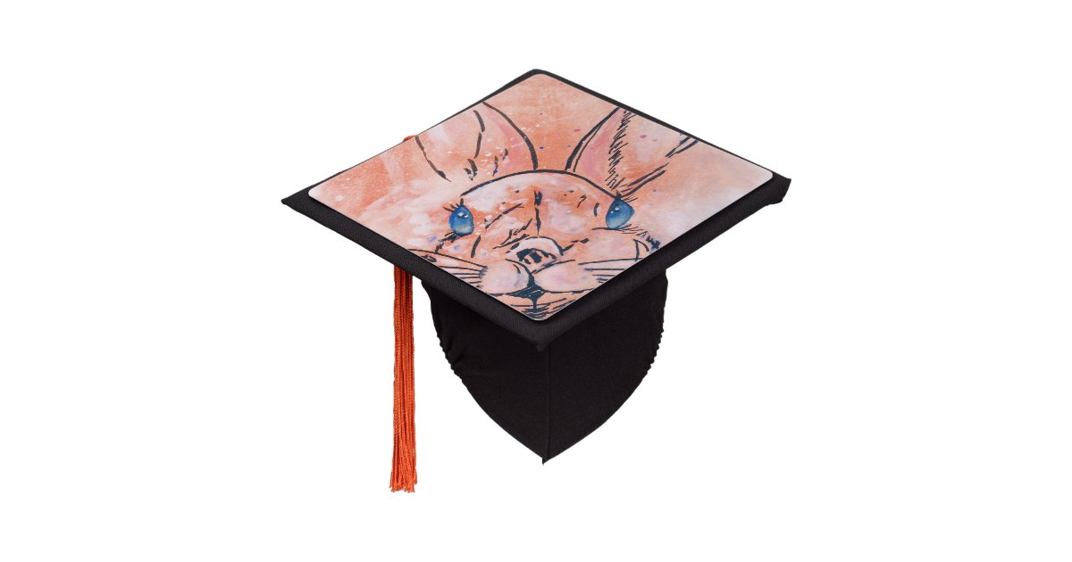Pretty pink watercolor rabbit hand paint graduation cap topper | Zazzle