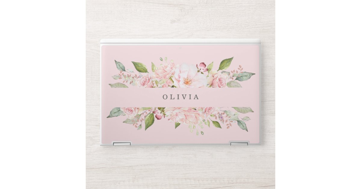 Pretty Pink Watercolor Roses on Blush Pink HP Laptop Skin | Zazzle