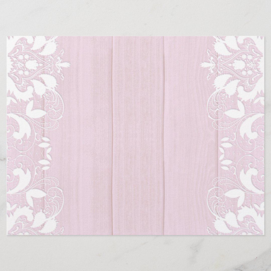 Pretty Pink Wood with Lace Borders Scrapbook Paper | Zazzle