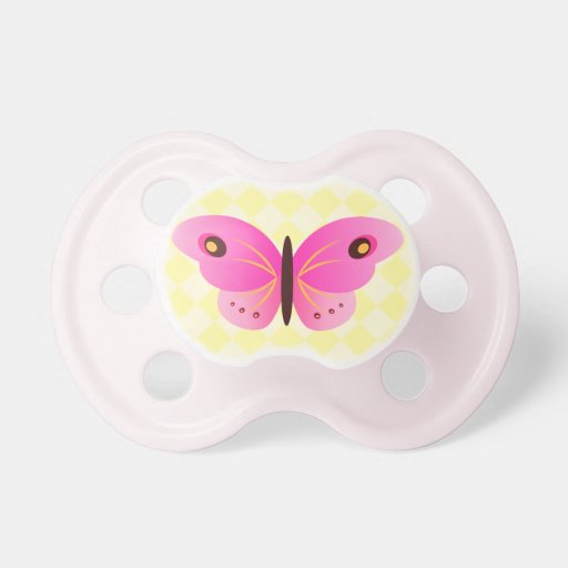 Pretty Pink Yellow Butterfly Baby Girl Pacifiers | Zazzle