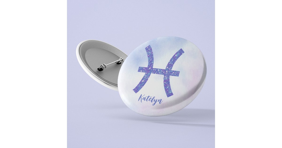 Pretty Pisces Astrology Sign Personalized Purple Button | Zazzle
