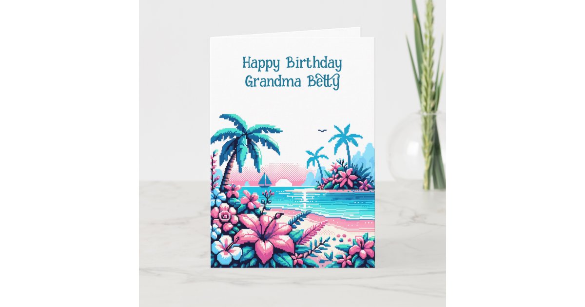 Pretty Pixel Art Grandma's Birthday Card | Zazzle
