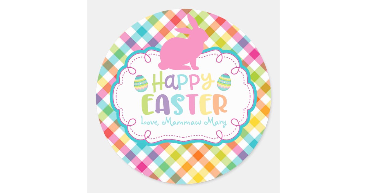 Pretty Plaid Happy Easter Personalized sticker | Zazzle