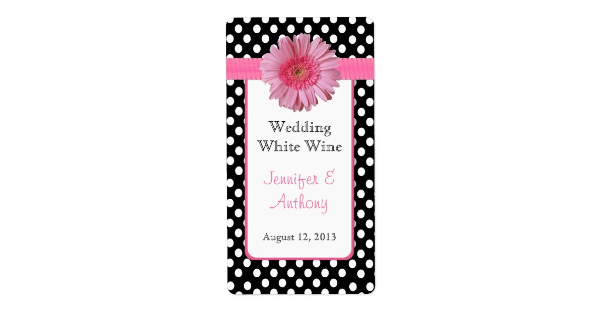 Pretty Polka Dot & Daisy Wedding Wine Labels | Zazzle