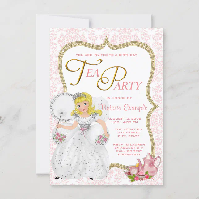 Pretty Princess Tea Party Invitation | Zazzle
