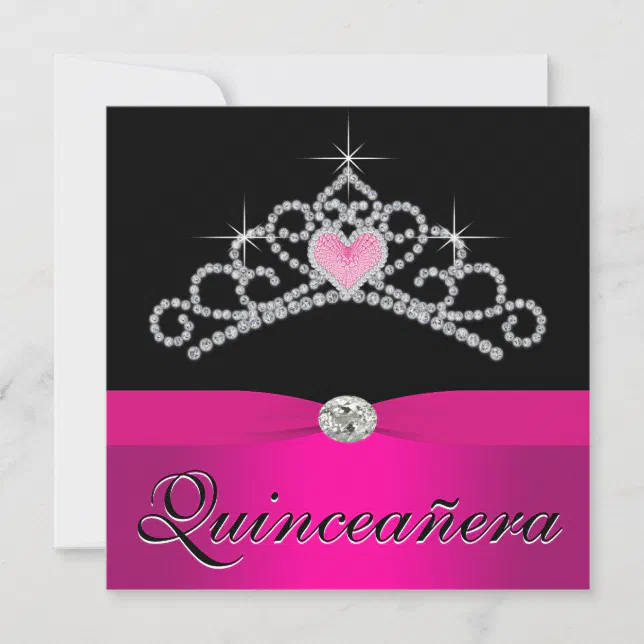 Pretty Princess Tiara Hot Pink Quinceanera Invitation | Zazzle