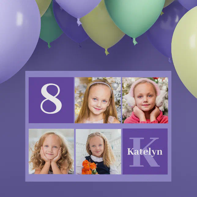 Pretty Purple Custom Kid Photo Birthday Party Poster | Zazzle