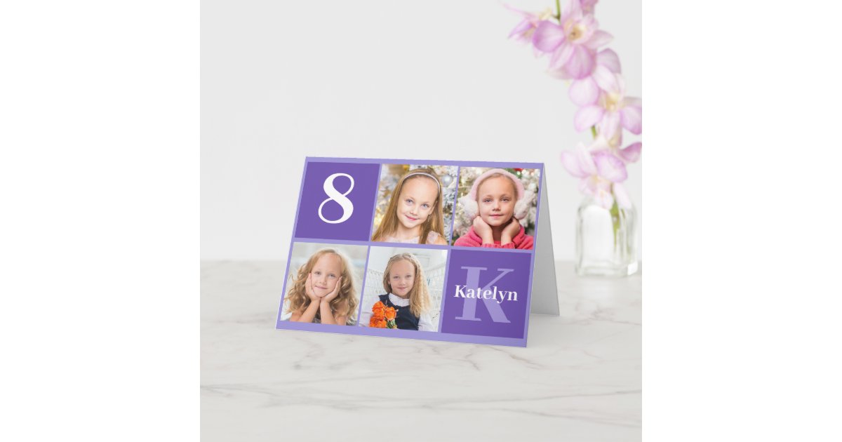 Pretty Purple Custom Kids Photo Birthday Girl Card | Zazzle