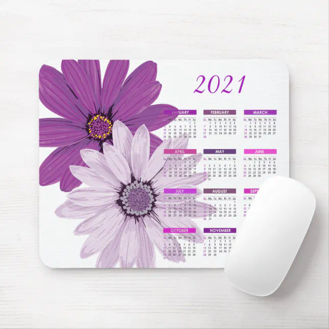 Pretty Purple Daisies | Custom 2021 Calendar Mouse Pad | Zazzle