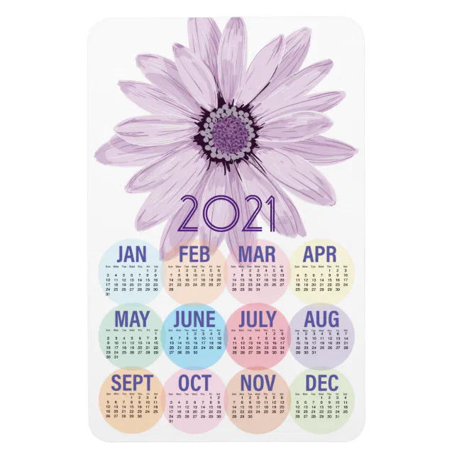 Pretty Purple Daisy | Custom 2021 Calendar Magnet | Zazzle