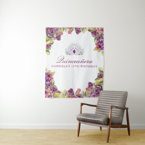Pretty Purple Floral | Quinceanera backdrop | Zazzle
