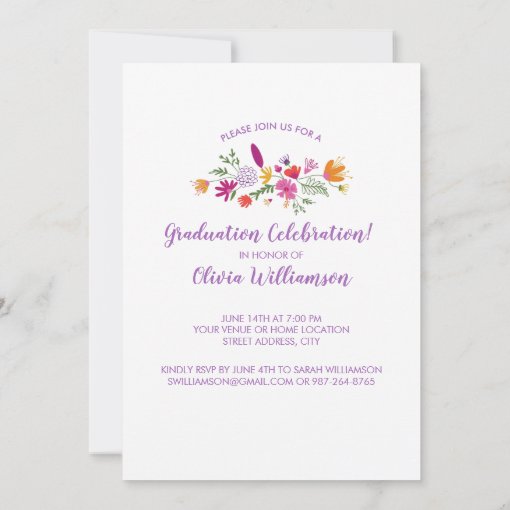 Pretty Purple Flowers Grad Photo Graduation Party Invitation | Zazzle