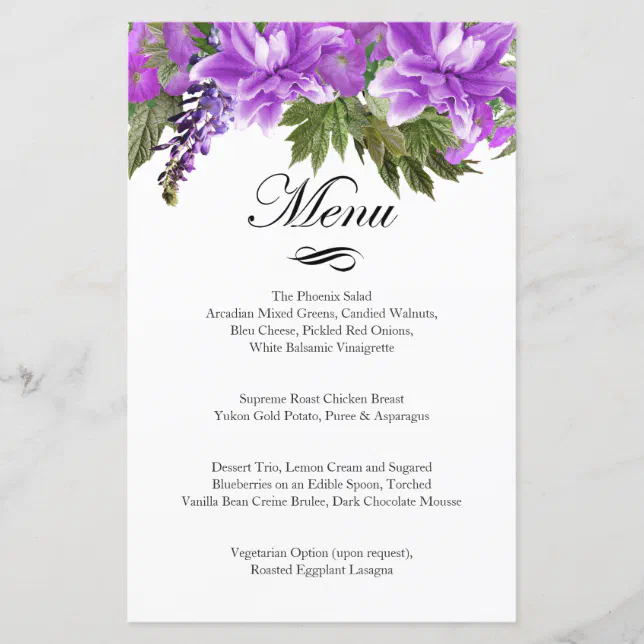 Pretty Purple Flowers - Menu | Zazzle