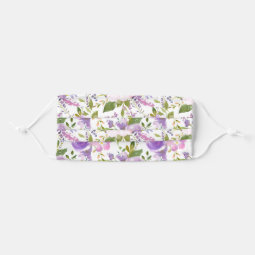 Pretty Purple Flowers Watercolor Pattern Adult Cloth Face Mask | Zazzle