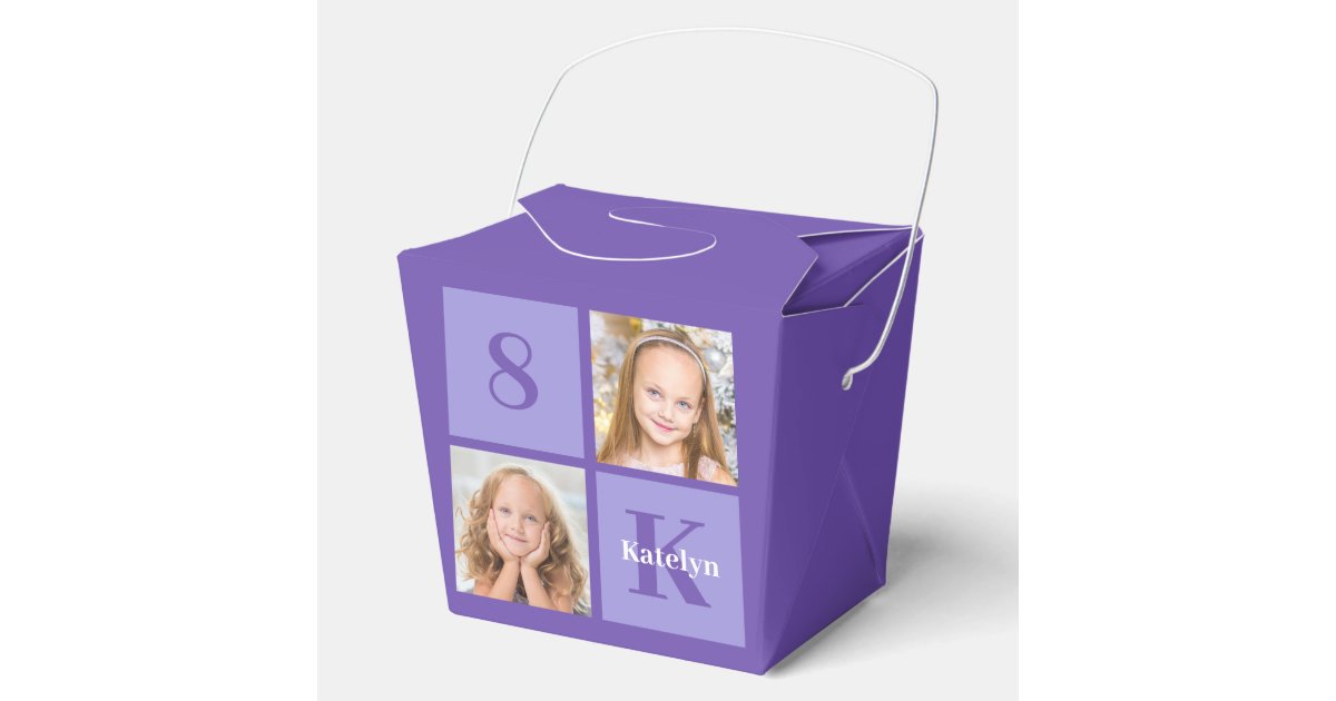 Pretty Purple Personalized Photo Birthday Party Favor Boxes | Zazzle