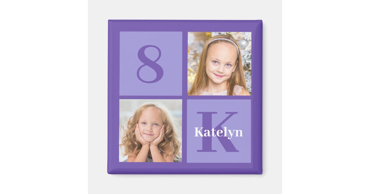 Pretty Purple Photo Collage Custom Birthday Party Magnet | Zazzle