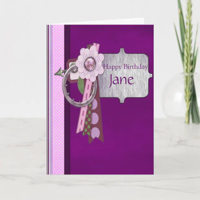 Pretty Purple, Polka Dots & Silver Frame Birthday Card | Zazzle