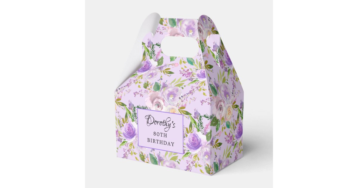 Pretty Purple Rose Floral 80th Birthday Favor Boxes | Zazzle