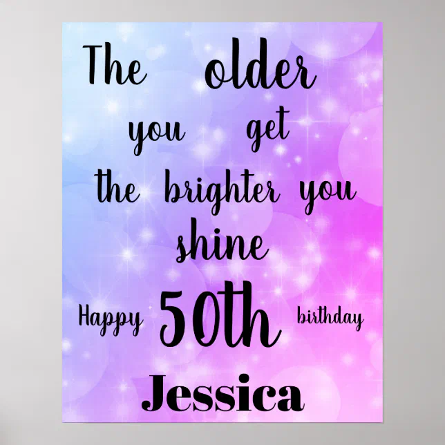 Pretty Purple sparkle 50th Birthday Name Poster | Zazzle